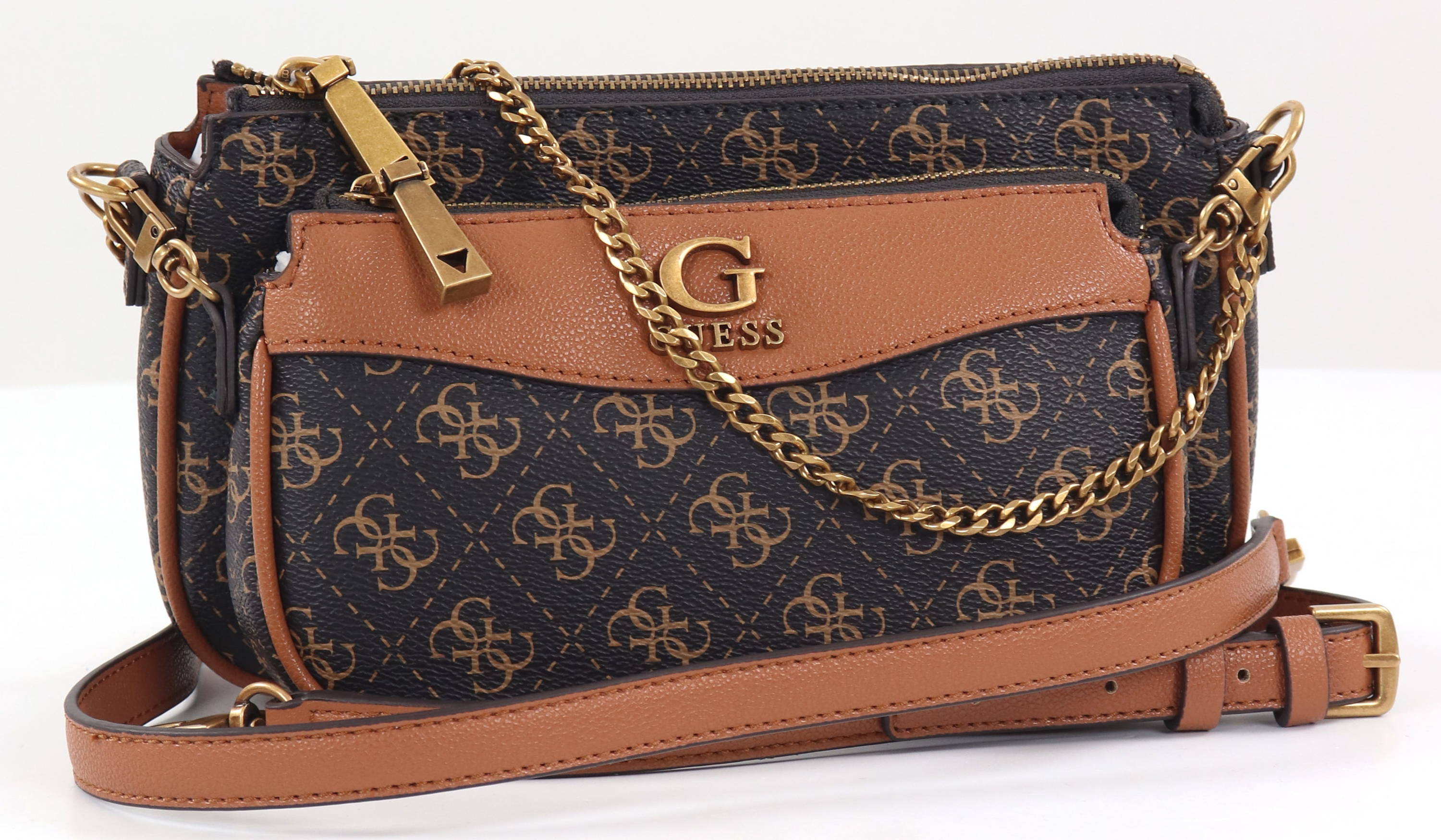 Guess Axelväska Nell brun logga/konjak - Stilettoshop.se webbutik
