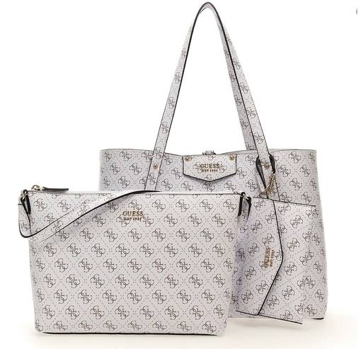 Guess Axelväska Eco Brenton vit logotyp - Stilettoshop.se webbutik